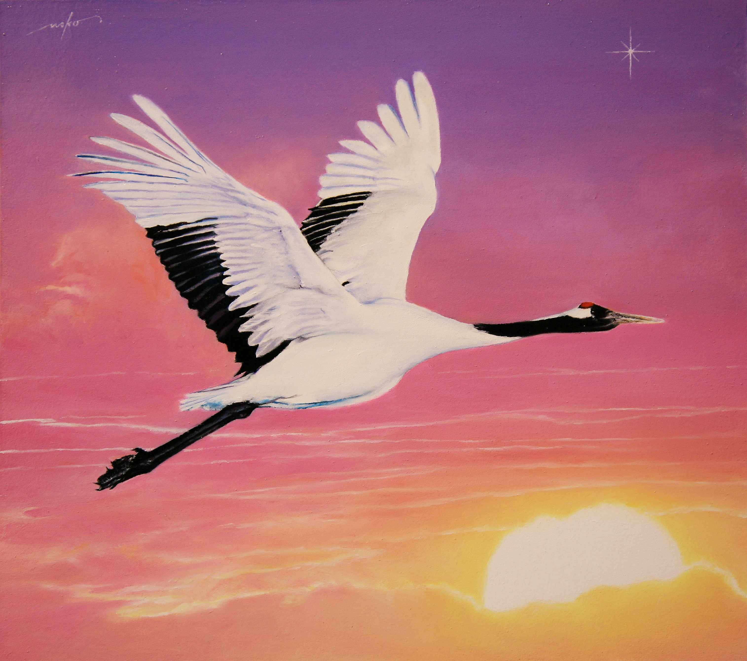 coconalaからの御依頼☆油彩画【舞鶴】〜FLYING CRANE〜｜色彩のソムリエ（画家）｜coconalaブログ