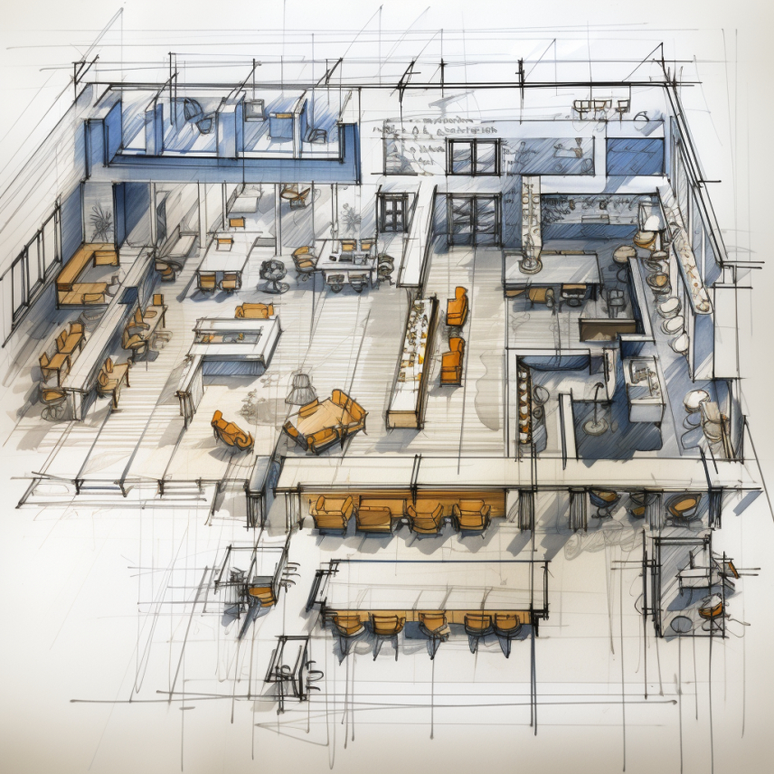 【カフェ】内装パース（スケッチ）｜Makima Design｜coconalaブログ