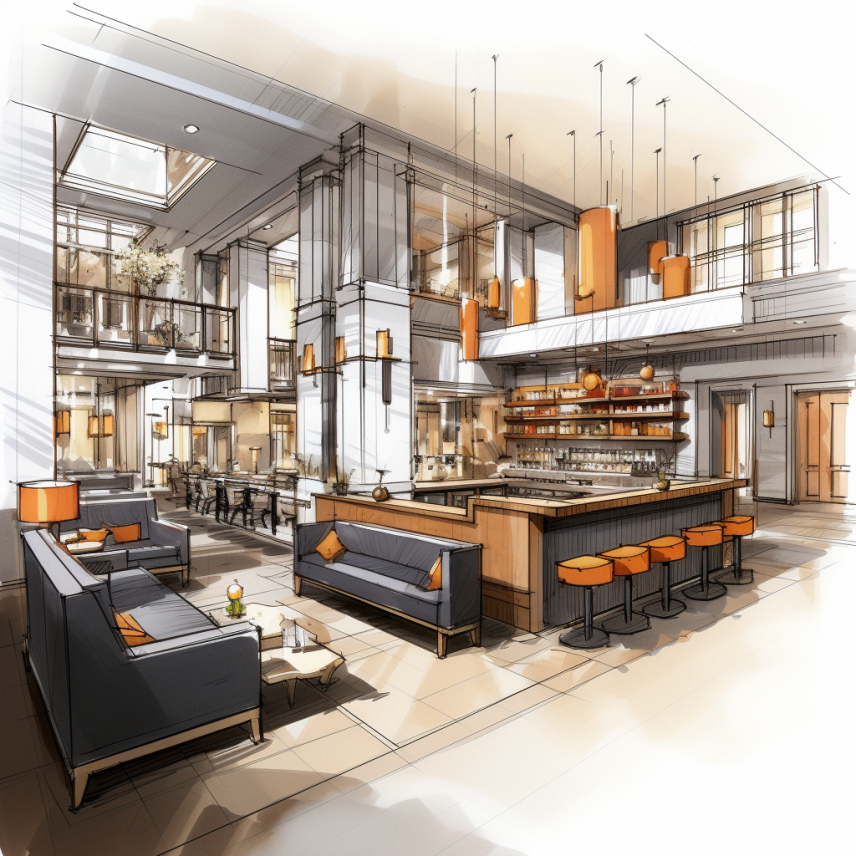【カフェ】内装パース（スケッチ）｜Makima Design｜coconalaブログ