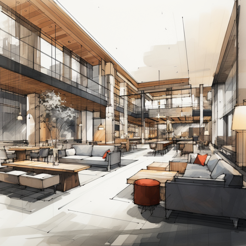 【カフェ】内装パース（スケッチ）｜Makima Design｜coconalaブログ