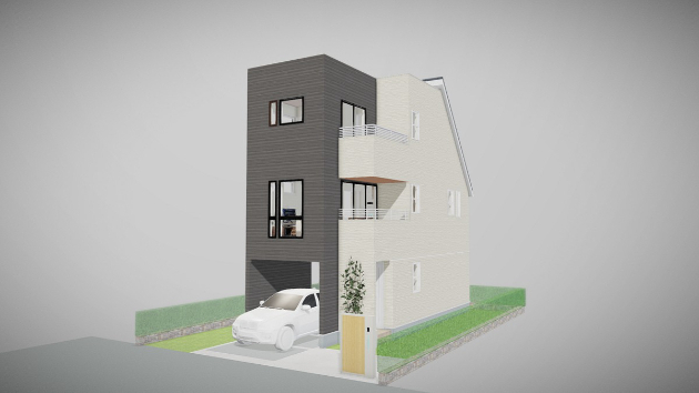 ライトコートで採光を確保した、三階建て住宅のスマートプラン ｜まどりちゃんの「VR」間取り作成サービス｜coconalaブログ